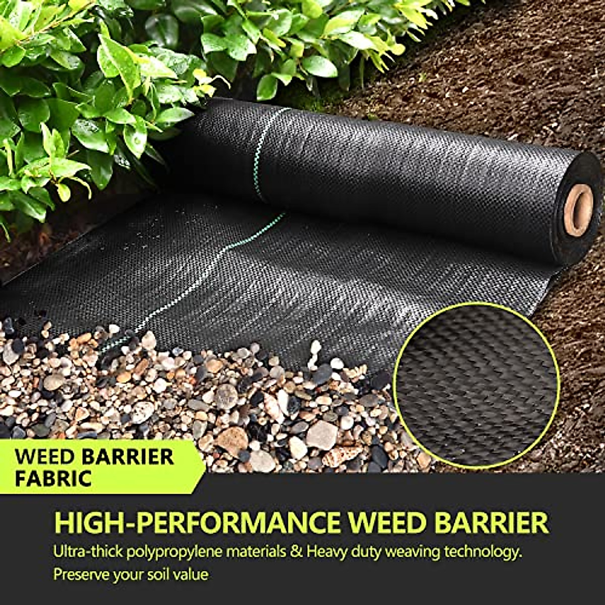 Garden Weed Barrier Landscape Fabric Heavy Duty, Woven Ground Cover Weed Barrier, Black Mulch for Landscaping Fabric, Weed Control Fabric Mat for Garden Beds, Landscaping, Driveway 5x50FT