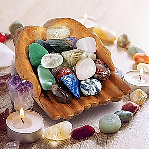 Montex Crystal Display Crarved Hand Shaped Crystal Holder, Crystal Shelf Wooden Key Bowl