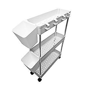VCNDISU Slim Storage Cart Mobile Shelving Unit for Kitchen Bathroom Study Laundry Narrow Place White