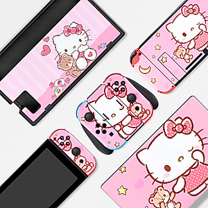 DLseego Switch Skin Sticker Pretty Pattern Full Wrap Skin Protective Film Sticker Design for Switch-Pink Cat