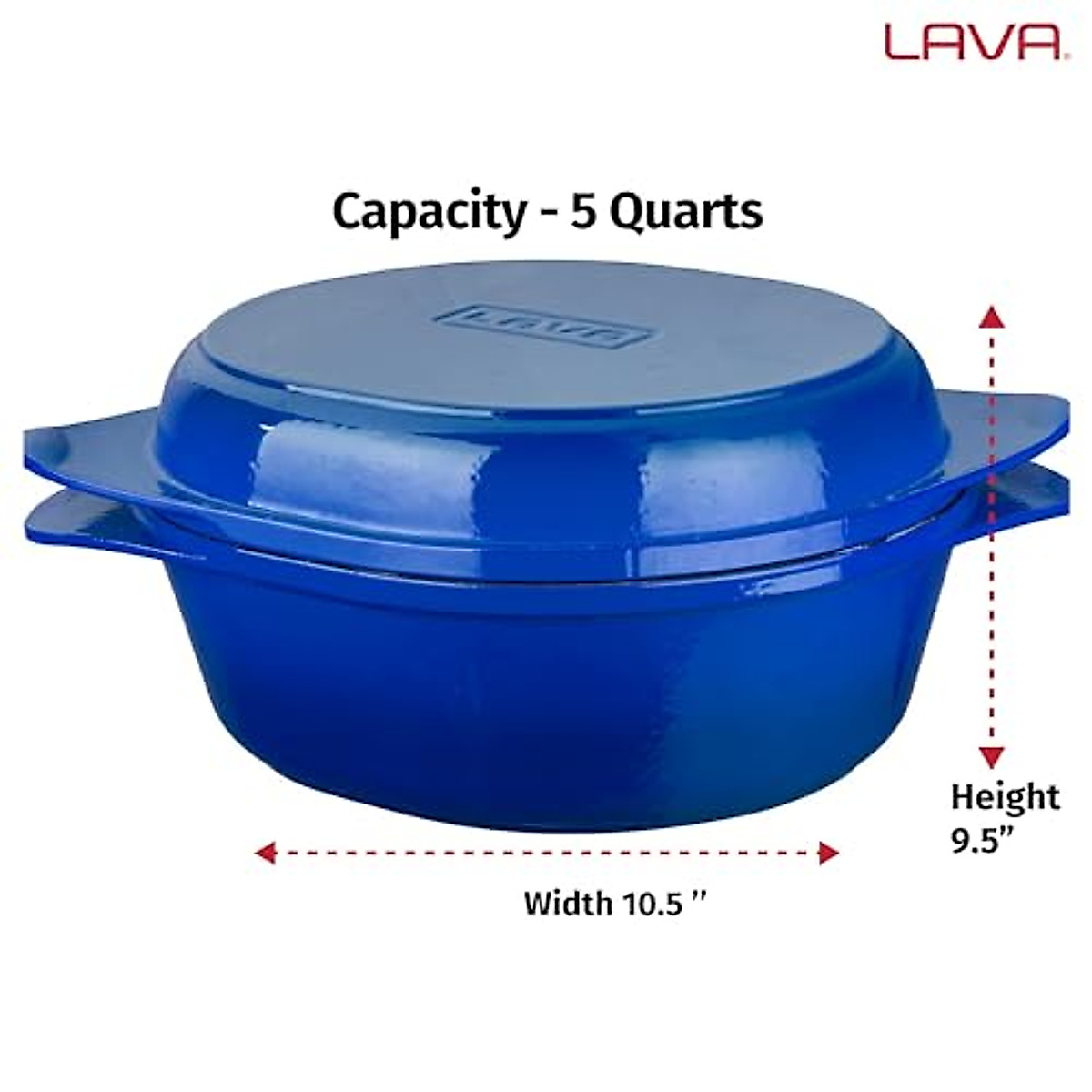Lava Cast Iron Artisan Bread Baker, Enameled Cast Iron Bread Oven, Rectangle Loaf Pan, Sourdough, Italian, French Bread Baking Pan, Bread Kit with Lid (Blue, 9.5" by 10.5")