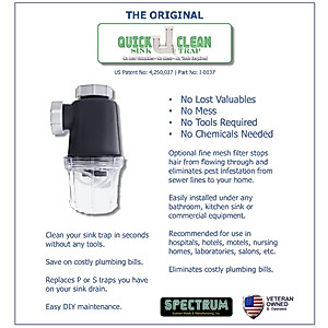 Quick Clean Sink Trap - Industrial - 1 1/2" & 1 1/4" P-Trap Replacement Upgrade | Jewelry Catcher | DIY Unclog Your Drain | No Tools Required | Bathroom/Salon Hair Catcher | Solution for Service Calls