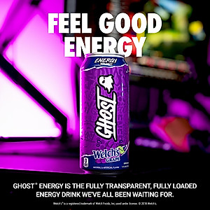 GHOST Energy Drink - 12-Pack, Welch's Grape, 16oz Cans - Energy & Focus & No Artificial Colors - 200mg of Natural Caffeine, L-Carnitine & Taurine - Gluten-Free & Vegan