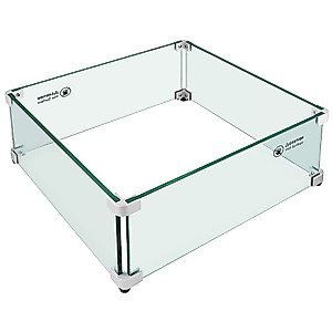 Apromise Fire Pit Wind Guard - 17.5" x 17.5" x 7" Fire Pit Glass Wind Guard for Square Fire Pit Table | 5/16-Inch Thickness Tempered Glass & Hard Aluminum Corner Brackets