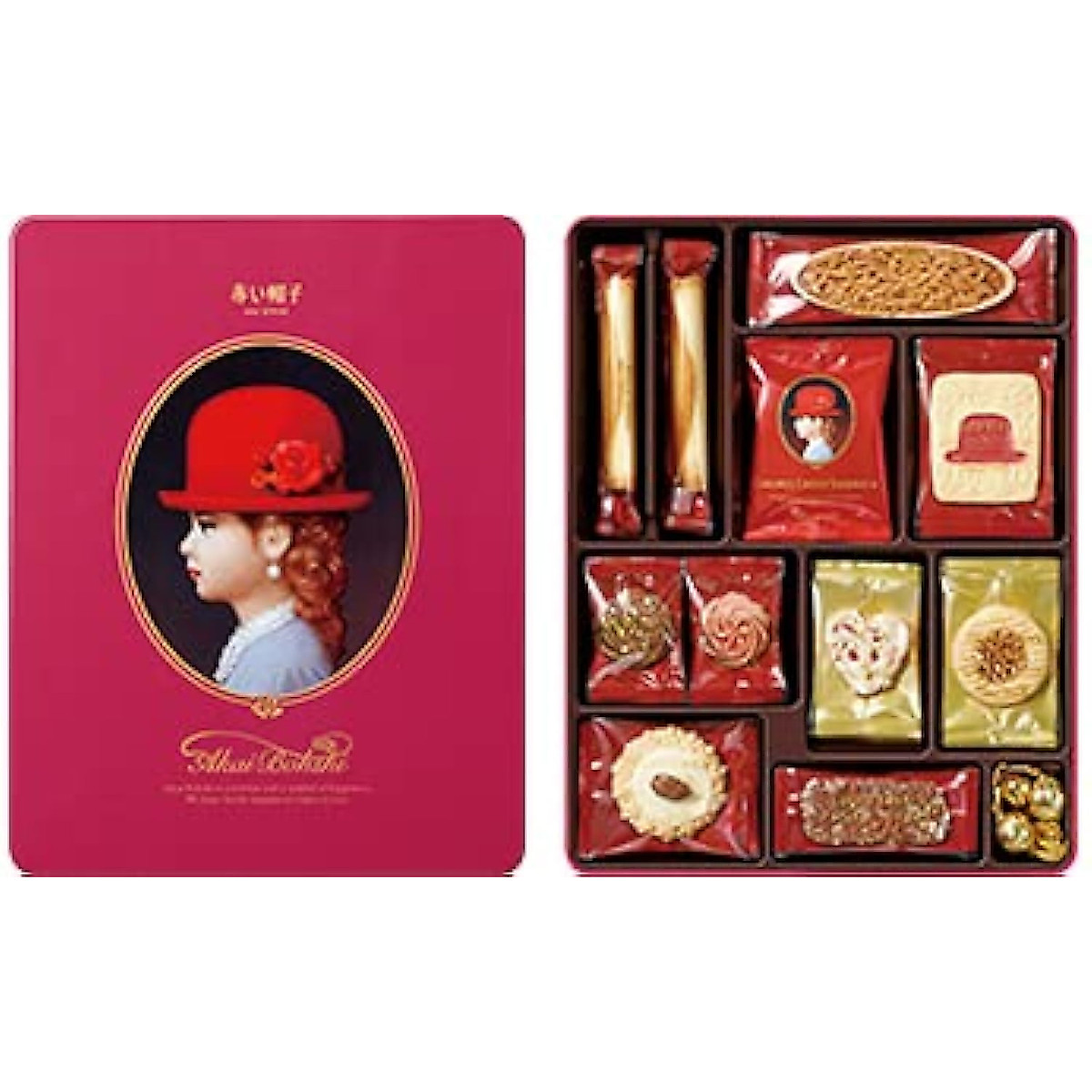 Akai Bohshi Pink box - Japan Biscuit Gift Tin /Japanese Cookies Gift Box (Tivoli)
