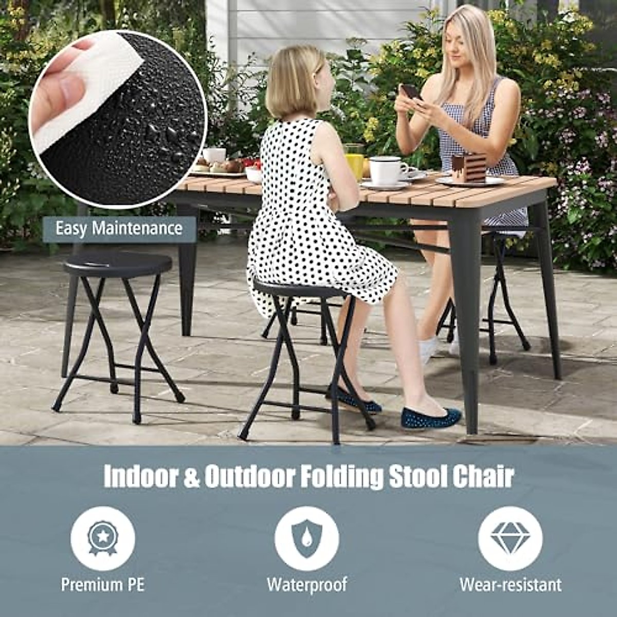 Giantex Set of 2 Folding Stool, Round Foldable Bar Stools, 2 Pack Portable Folding Chairs with Handle, Collapsible Stools 18 Inch 330lbs Capacity for Camping RV Party (Black)
