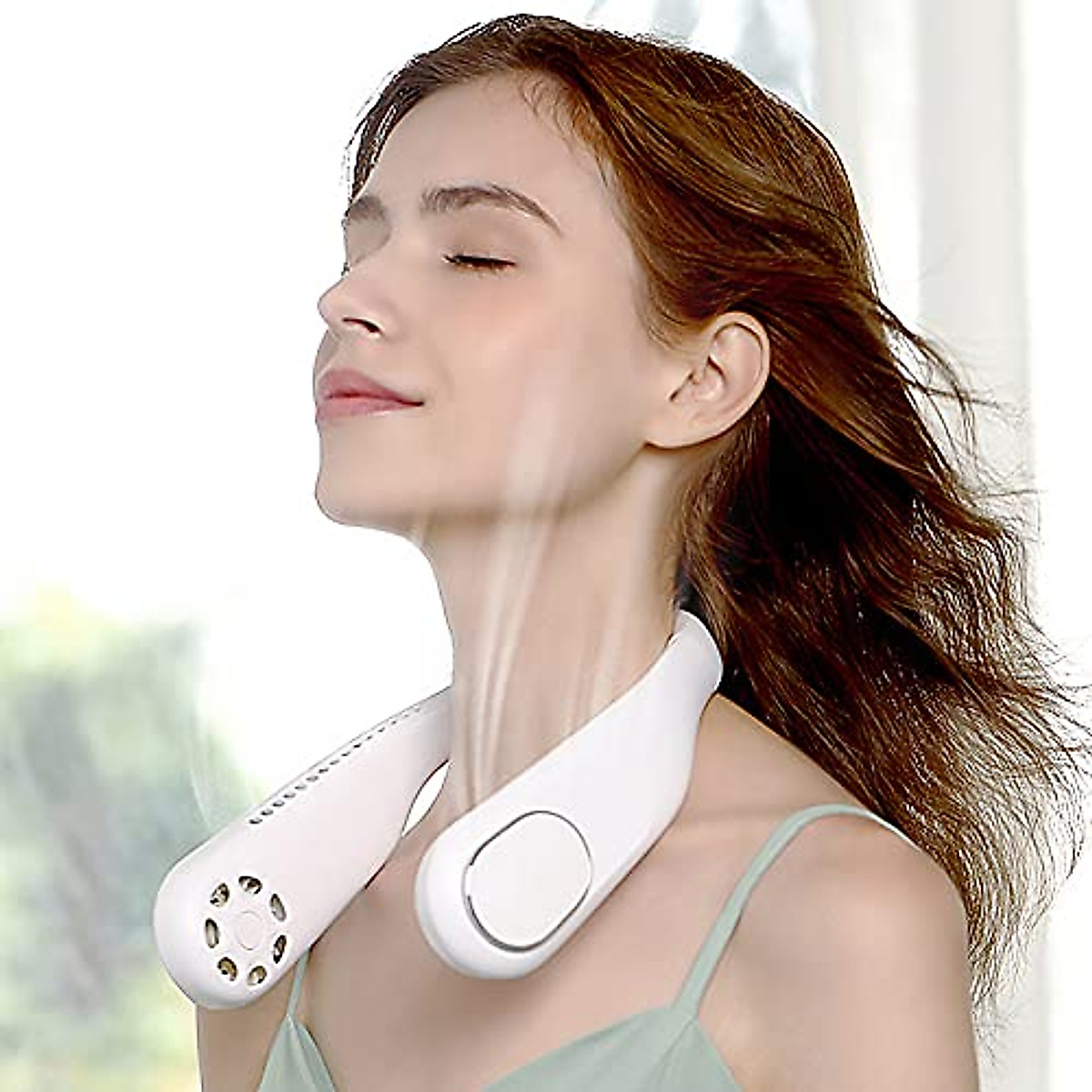 BAIYUNTECH USB Personal Cool Fan,4000 mAh Rechargeable Hands Free Wearable Bladeless Neck Fan with 3 Adjustable Speed for Traveling,Office,Outdoor Sport (White)