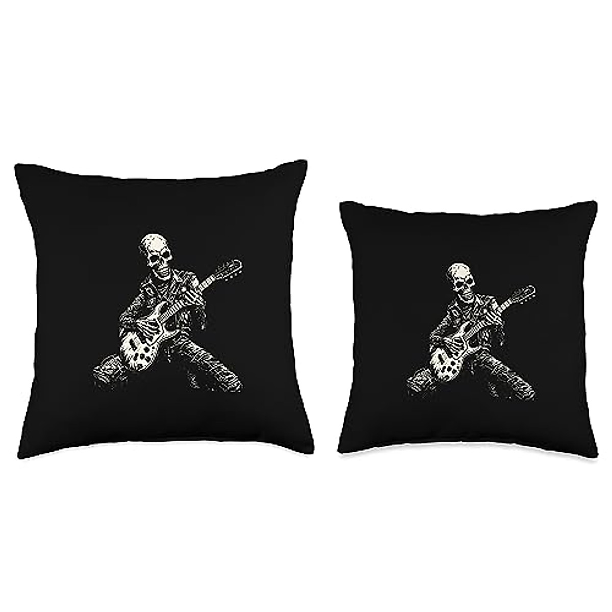 Halloween Skeleton Rock Star Guitar Skeleton Playing Bass Rock and Roll Throw Pillow, 18x18, Multicolor