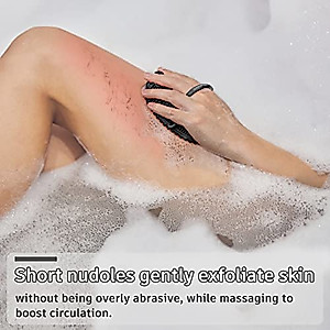 FREATECH Exfoliating Silicone Body Scrubber with Built-in Loop Handle, Dual-sided Bath Shower Body Brush for Deep Cleansing and Massage, Easy to Hold and Hang, Hygienic and Long-lasting, Black