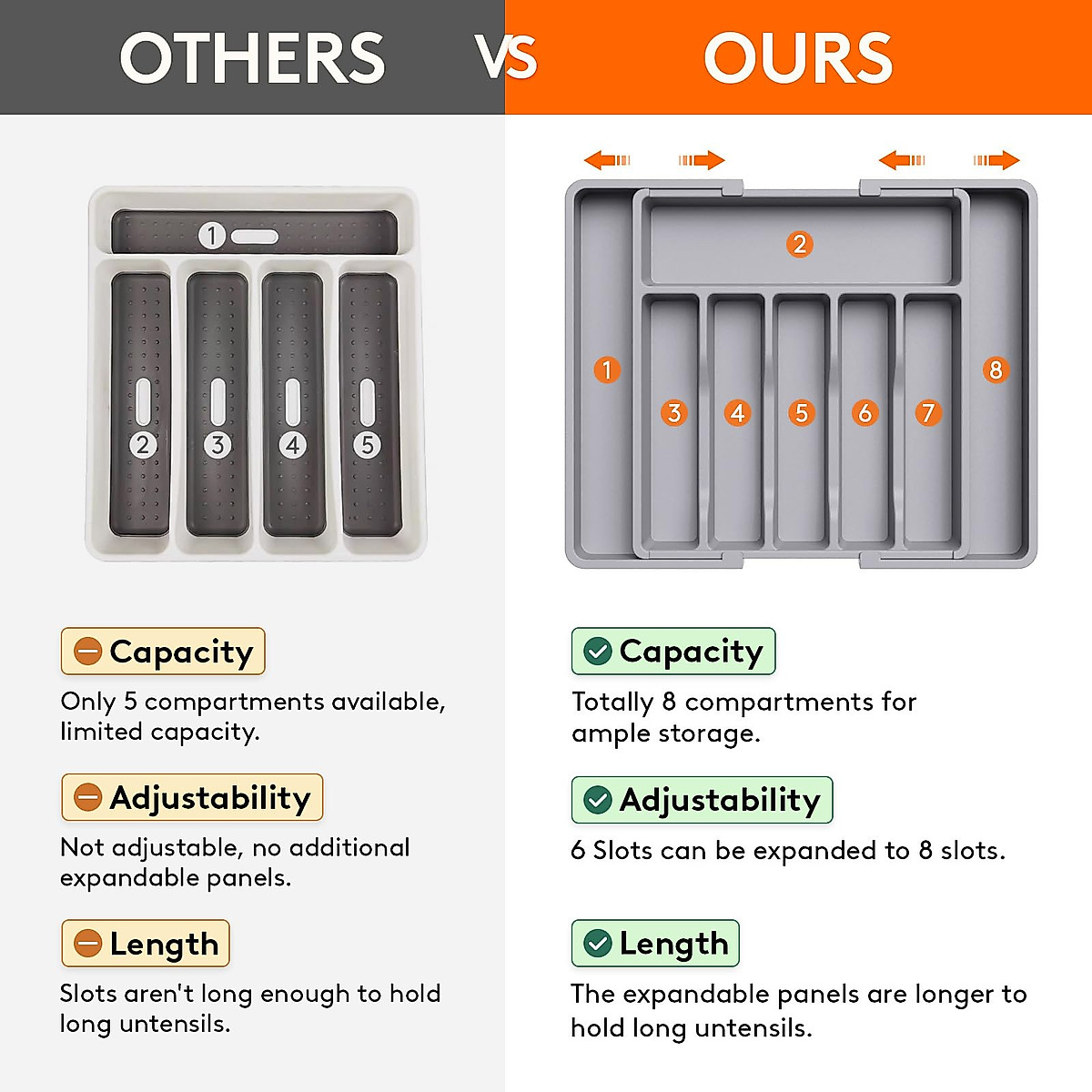 Lifewit Silverware Drawer Organizer, Expandable Utensil Tray for Kitchen, BPA Free Flatware and Cutlery Holder, Adjustable Plastic Storage for Spoons Forks Knives, Large, Grey