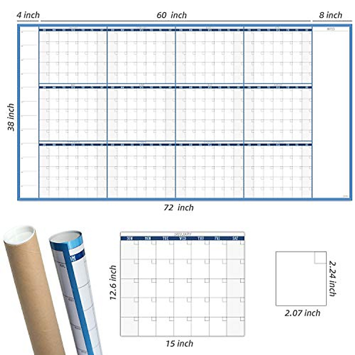 Large Dry Erase Wall Calendar - 38" x 72" - Undated Blank 2021-2022 Reusable Yearly Calendar - Giant Whiteboard Annual Poster - Laminated Office Jumbo 12 Month Calendar