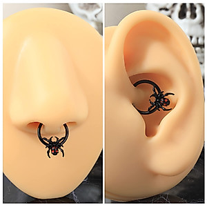Jewseen 16G Septum Ring Black Spider Septum Jewelry Septum Piercing Hinged Segment Ring Nose Ring Hoop Daith Earring Cartilage Earring Hoop for Women Men Septum Clicker for Halloween