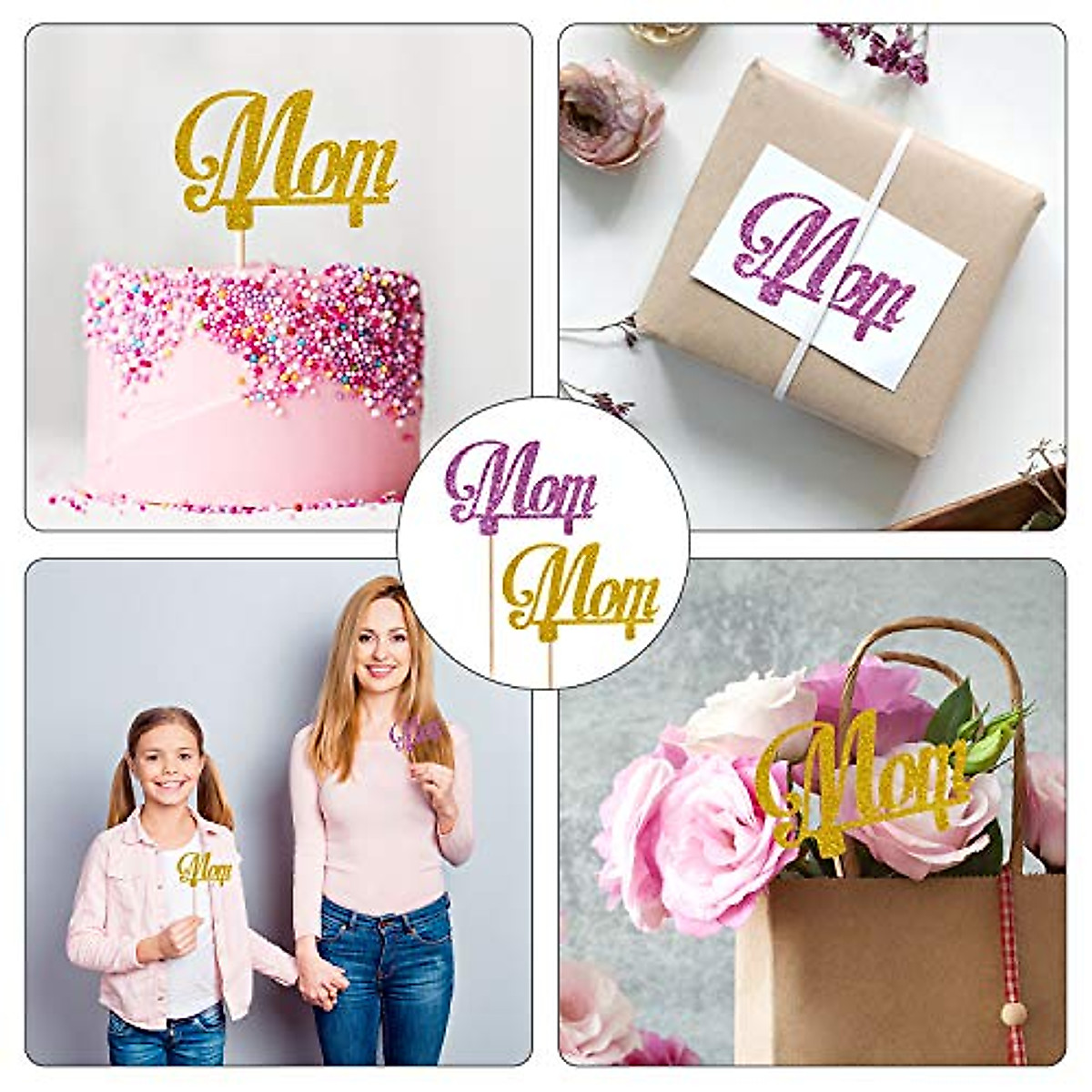 FEPITO 3Pcs Happy Mother's Day Banner Garland Glitter Mother’s Day Decorations Best Mom Ever Decorations Best from Daughter and Son