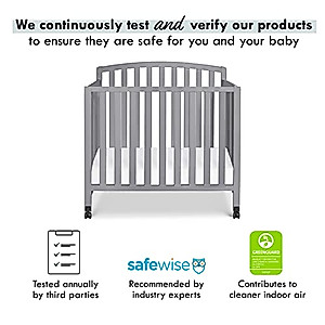DaVinci Dylan Folding Portable 3-in-1 Convertible Mini Crib and Twin Bed in Grey, Greenguard Gold Certified