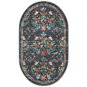 Loloi Rifle Paper Co. x Courtyard Charcoal 2'-3" x 3'-9" Oval Accent Rug