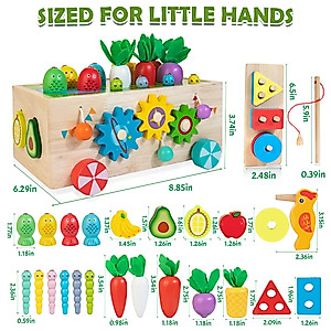 Montessori Toys for 1+ year old, 8-in-1 Wooden Activity Truck Toy Includes Carrot Harvest Game, Sorting & Stacking Toy, Magnetic Fishing Game, Learning Toy for Toddlers, Xmas Birthday Gift for Kids