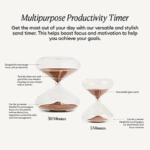 Mindful Focus 30-Minute Hourglass Sand Timer, Desk Timer for Productivity and Time Management, Minimalist Hourglass Timer, Hour Glasses Decorative Gifts, 3.3 (L) x 2.9 (W) inches - Intelligent Change