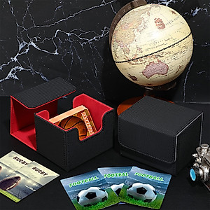 Frienda 2 Pieces Desk Box Commander Box Magnetic Box PU Leather Box 100 Card Desk Box for Trading Card Games, Black, 4.1 x 3.3 x 2.9 Inch