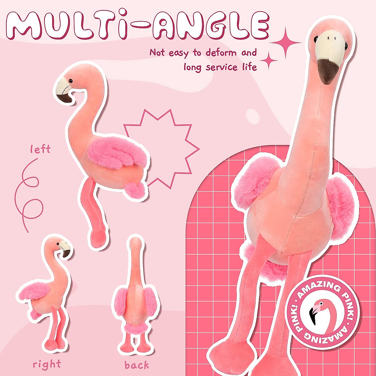 AIXINI 19inch Soft Plush Flamingo Stuffed Animal Toys, Pink Flamingo for Girls Gifts & Decor