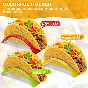 PAGOW 21pcs Taco Holder Stands, Hard Plastic Taco Shell Rack, Non Toxic BPA Free Taco Stand for Tortillas Burritos ( 3 Color: Red, Yellow, Green )