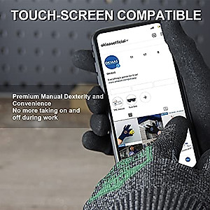 OKIAAS Level 6 Cut Resistant Work Gloves, Foam Nitrile Coated with Grip, Touchscreen Safety Gloves for Woodworking, Fishing, Construction, Heavy Duty Work (L/Size 9, 1 Pair)