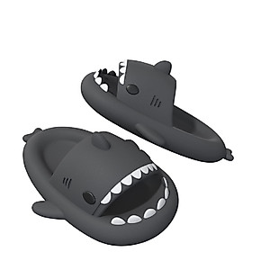 ChayChax Boys Girl Cloud Shark Slides Non-Slip Novelty Open Toe Sandals Extremely Comfy Cushioned Thick Sole Cute Cartoon Shower Slippers Indoor & Outdoor，Dark Grey，6.5-7.5Big Kid