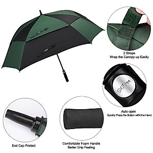 G4Free Extra Large Golf Umbrella 62/68 inch Vented Square Umbrella Windproof Auto Open Double Canopy Oversized Stick Umbrella