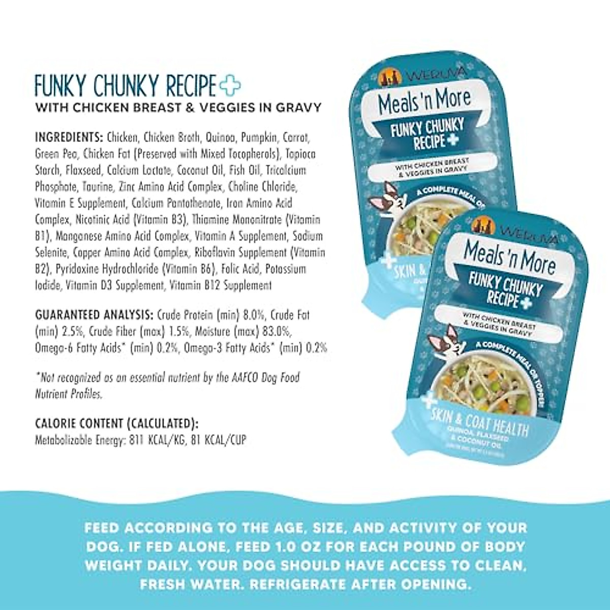 Weruva Meals 'n More Natural Wet Dog Food, Funky Chunky Plus Skin & Coat Health, 3.5oz Cup (Pack of 12)