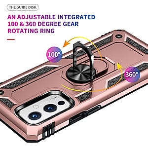Dionsibei Military Grade Drop Impact for Oneplus 9 Case Oneplus 9 5G Case 360 Metal Rotating Ring Kickstand Holder Armor Heavy Duty Shockproof Case for Oneplus 9 Phone Case (Rose Gold)