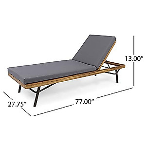 Christopher Knight Home Lilith Outdoor Chaise Lounge, Teak Finish + Rustic Metal + Dark Gray