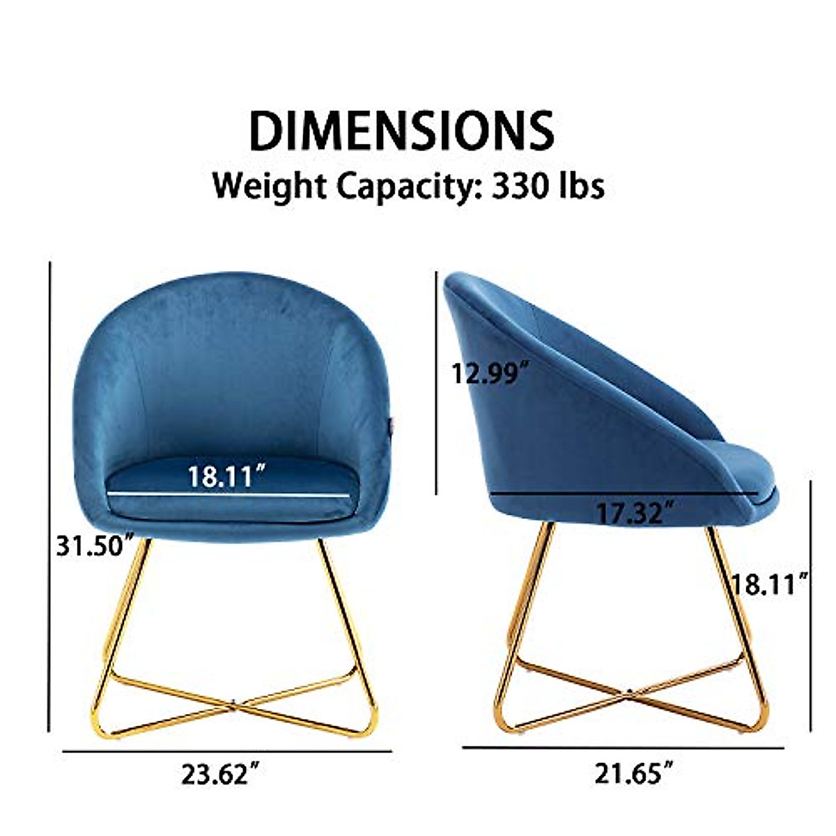 Altrobene Modern Accent Chair, Velvet Dining Chair Set, Living Room Bedroom Kitchen Arm Chair, Golden Finished, Set of 2, Navy Blue