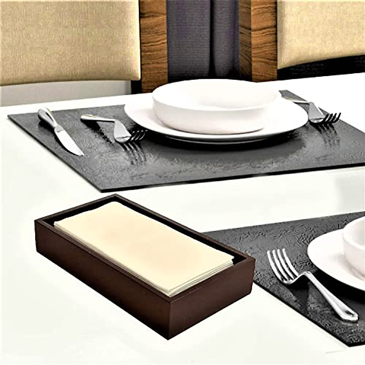 Bamboo Guest Towel Holder In Black (9.75"x 5.50"x 2") – Bathroom Napkin Tray – Multipurpose Organizer & Accessory Box - For Guest Bathroom, Desk, Dining Table, Kitchen Counter & Drawers