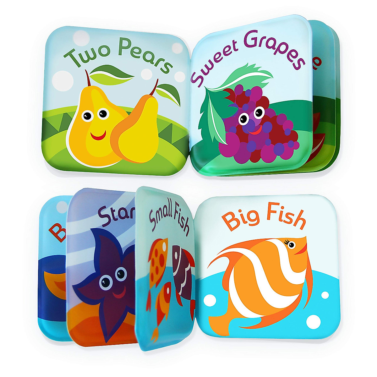 Floating Baby Bath Books - Bath Books for Babies, Infants - Waterproof, Mold-Free Bath Toys for Learning & Early Education (Set of 2 - Fruits & Sea Animals)