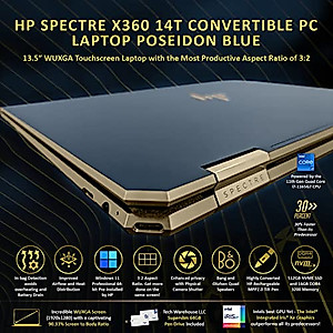 HP Spectre x360 Luxury 14T,13.5" 3:2 WUXGA Touch,Intel i7-1165G7, 16GB RAM, 512GB SSD, Win 11 Pro, Bang&Olufsen Quad Speakers, Fingerprint, Tilt Pen, Poseidon Blue, 64GB TechWarehouse Flash Drive