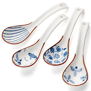 Soup Spoon Set of 4 Ceramic Chinese Soup Spoons Ramen Spoons for Pho Noodle Cereal Dumpling