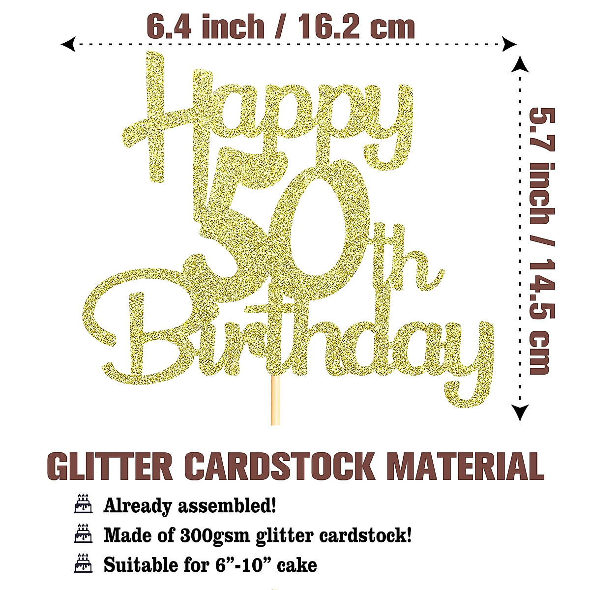 Sotpot Happy 50th Birthday Cake Topper Gold Glitter 50th Cake Toppers 50 Birthday Cake Decorations Cheers to 50 Fabulous Party Cake Picks - 1 Pack