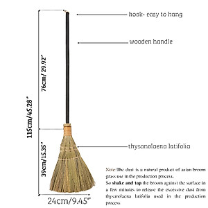 TTS For Home Vietnamese Straw Soft Black Broom for Cleaning with Long Handle Broom- Broom Decorative 9.45'' Width, 45.28" Length