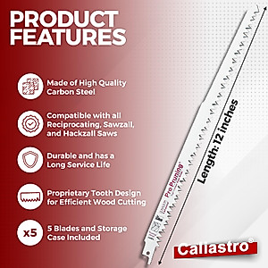 Caliastro 12-Inch Wood Pruning Saw Blades for Reciprocating/Sawzall Saws - 5 Pack