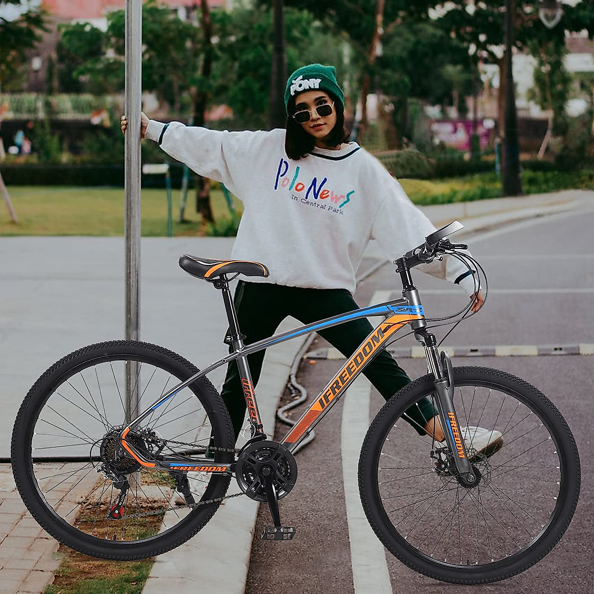 26'' Mountain Bike, 21 Speed Outdoor Snow Beach Bike, Full Suspension Adult Hybrid MTB Racing Bikes for Women Men, Comfort Complete Cruiser Bicycle, Lightweight City Commuter Road Cycling (N)