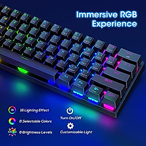 Pauroty 60% Wireless Mechanical Keyboard, Triple Mode 2.4G/USB-C/Bluetooth Keyboard, RGB Backlit, Clicky Blue Switch, 61 Keys Rechargeable Mini Wireless Gaming Keyboard for iPad Mac PC Xbox