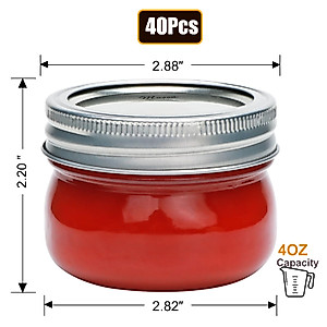 COMUDOT 40 Pack Mason Jars, 4 oz Food Storage Jars with Split-Type Metal lids, Glass Canning Jars for Jams, Overnight Oats, Candies, Honeys, Snacks,DIY Projects,Wedding/Party/Shower Favors