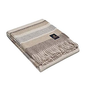 Alpaca Merino Wool Blanket Throw Warm and Soft Multicolor Striped Design Peru (Sand/Soft Camel/Soft Gray)