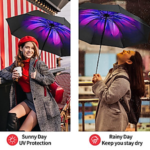LLanxiry Compact Travel Umbrella,Windproof Waterproof Stick Umbrella Anti-UV Protection Golf Umbrellas(Orchid)