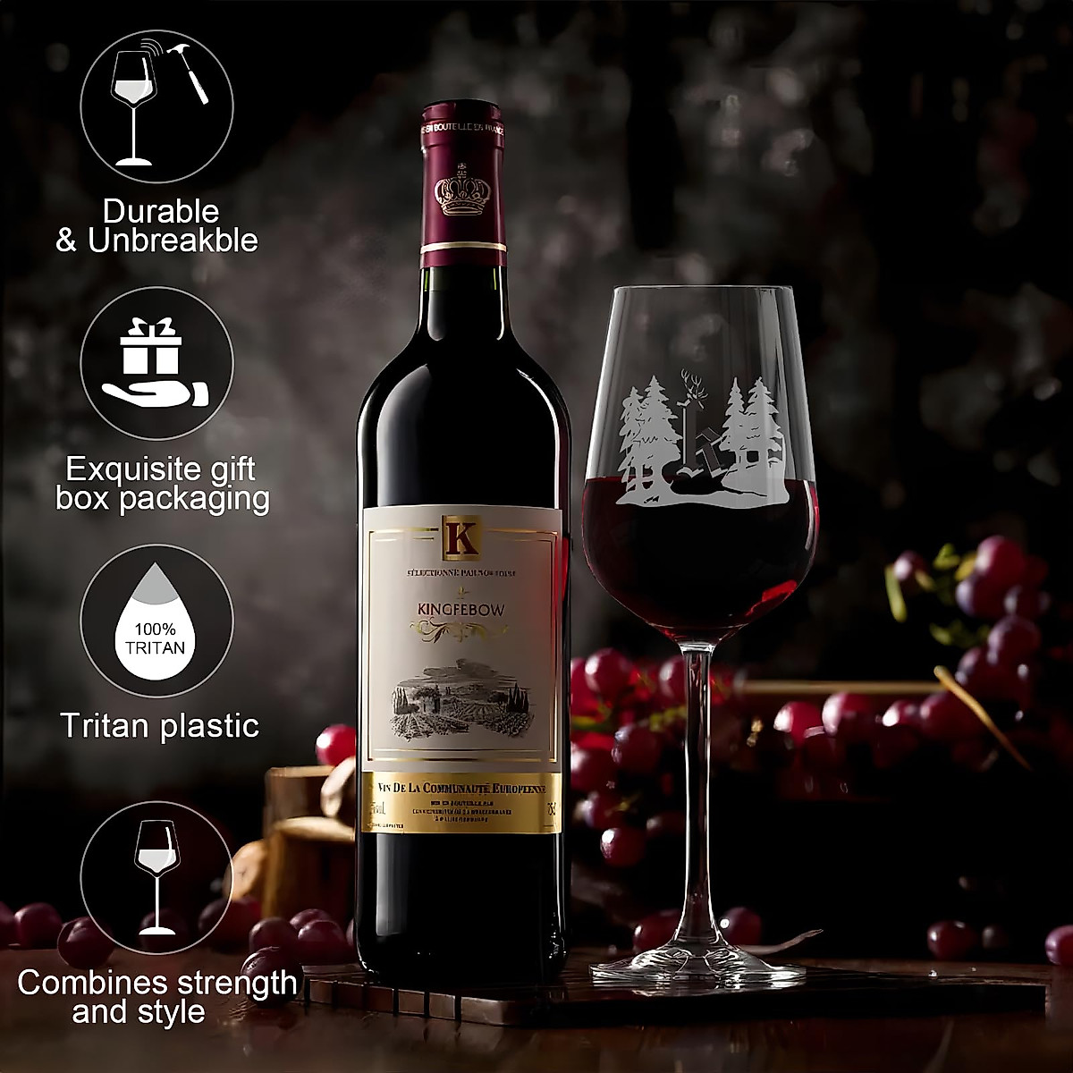 P&Y Wine Glasses, christmas gift, Crystal Clear Glass in Gift Packaging, Long Stem-Unique Modern Shape Wine Glass for Red and White Wine -15 OZ (1pack), Mother's Day Gift（wine glass K）