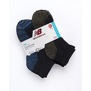 New Balance Boys' Socks - Performance Cushioned Quarter Socks (8 Pack), Size Large, Black