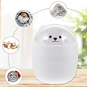 LIFKOME Desk Trash Cute Mini Desktop Trash Can with Swing Lid Small Desktop Waste Garbage Bin for Tabletop or Coffee Table Plastic Trash Can Shake Cover Garbage Can (White) Mini Waste Bucket