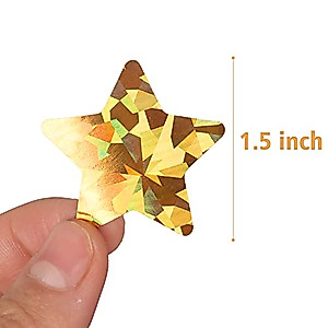 1.5" Large Holographic Gold Star Stickers for Kids Reward, 500 Pcs Foil Star Metallic Stickers Roll for Behavior Chart, Student Planner and School Classroom Teacher Supplies