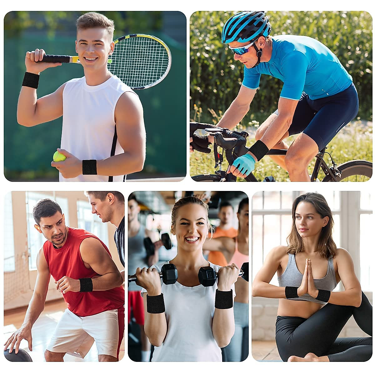 Aucuu Sports Wristband for Men & Women, 2PC Absorbent Sweatbands, Terry Cloth Wrist Sweat Bands for Tennis, Basketball, Running, Gym, Working Out