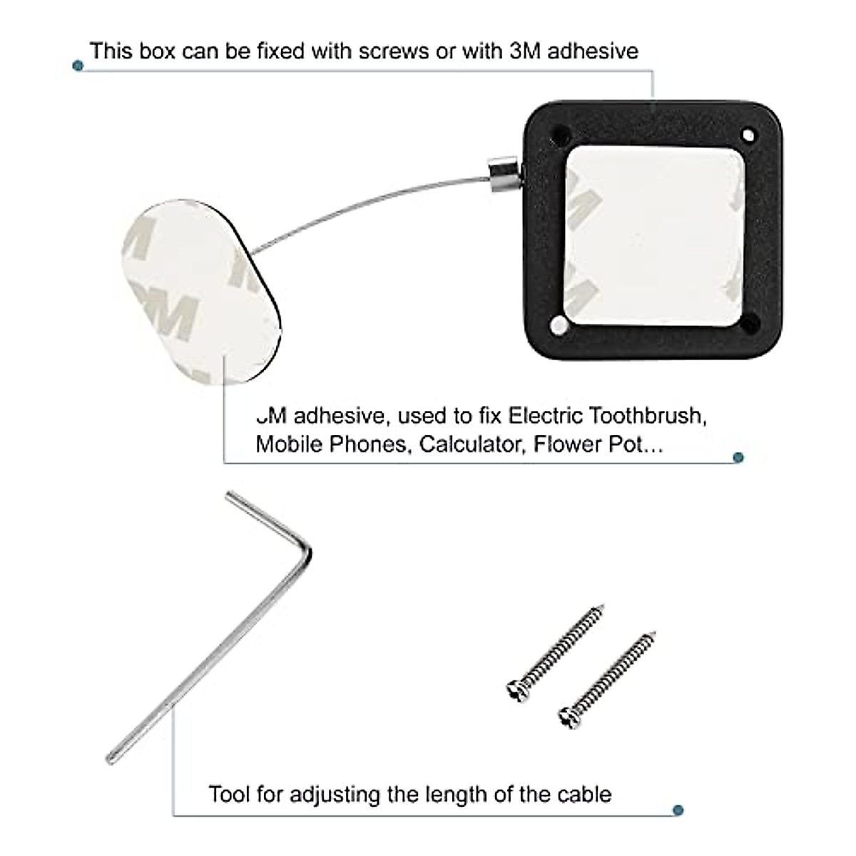LORADAR Retractable Cable Lock with Double-Sided Adhesive, Remote Control Security Lock , Remote Control Anti-Lost Rope for TV, DVD, Hardware Cable Lock ，No More Searching for The TV Remote .