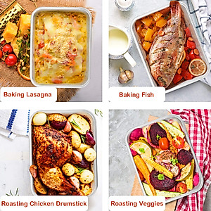 E-far Stainless Steel Sheet Cake Pan Set of 2, 10.6 x 8.3 x1.7 Inches Small Brownie Baking Pan, Rectangular High-Sided Cookie Sheet Pan Fit for Toaster Oven, Non-Toxic & Heavy Duty, Dishwasher Safe